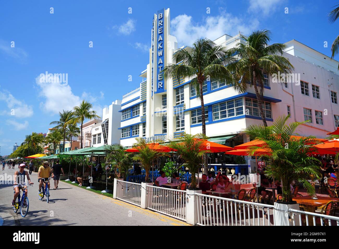 MIAMI BEACH, FL -23 APR 2021- View of the Hotel Breakwater, a classic ...