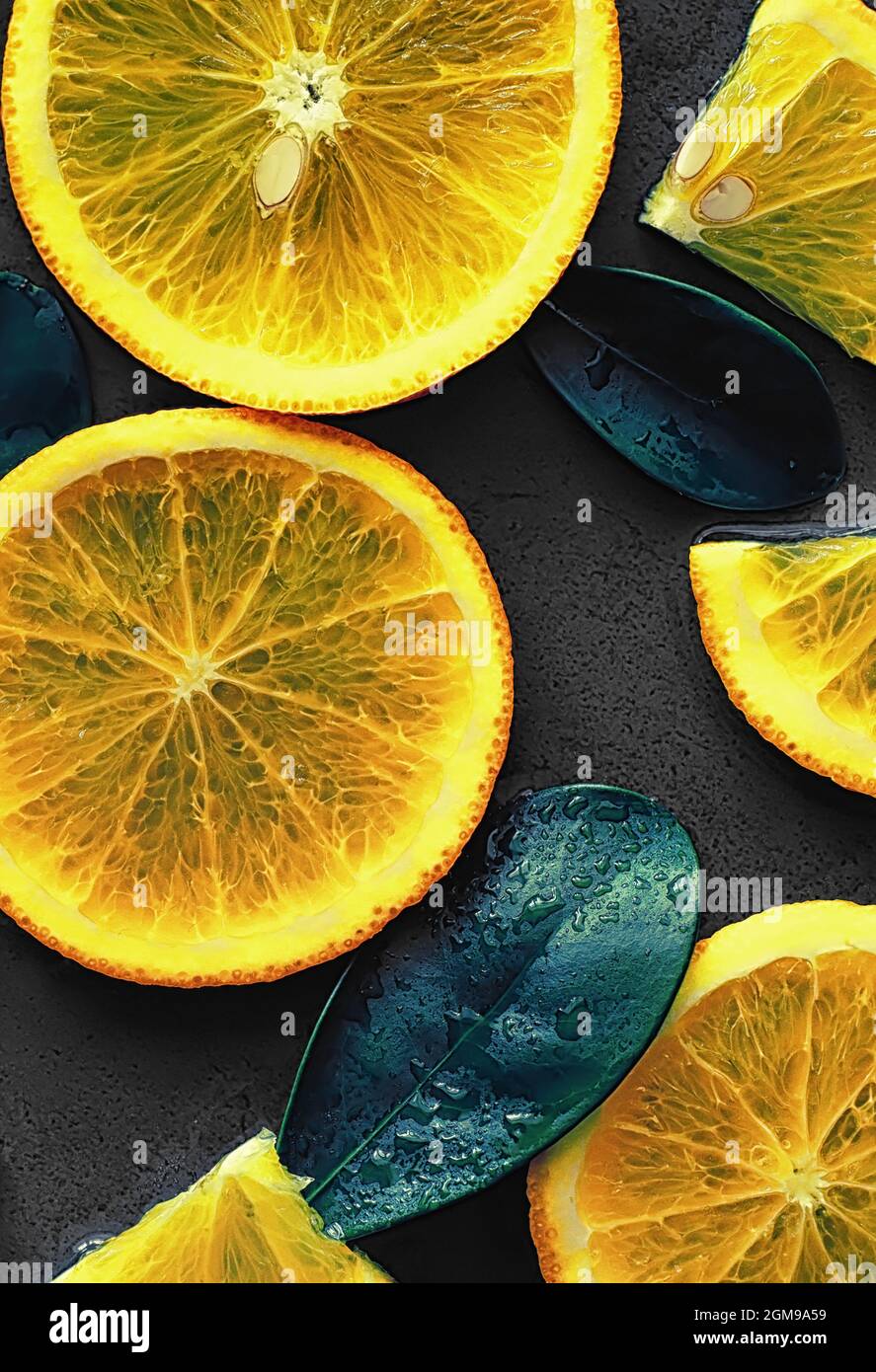 Orange citrus fruit on stone table. Orange background Stock Photo - Alamy