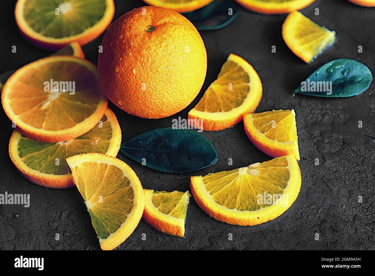 Orange citrus fruit on stone table. Orange background Stock Photo - Alamy