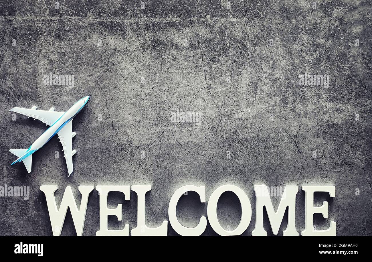 Background concept. The inscription Welcome on a dark background Stock ...