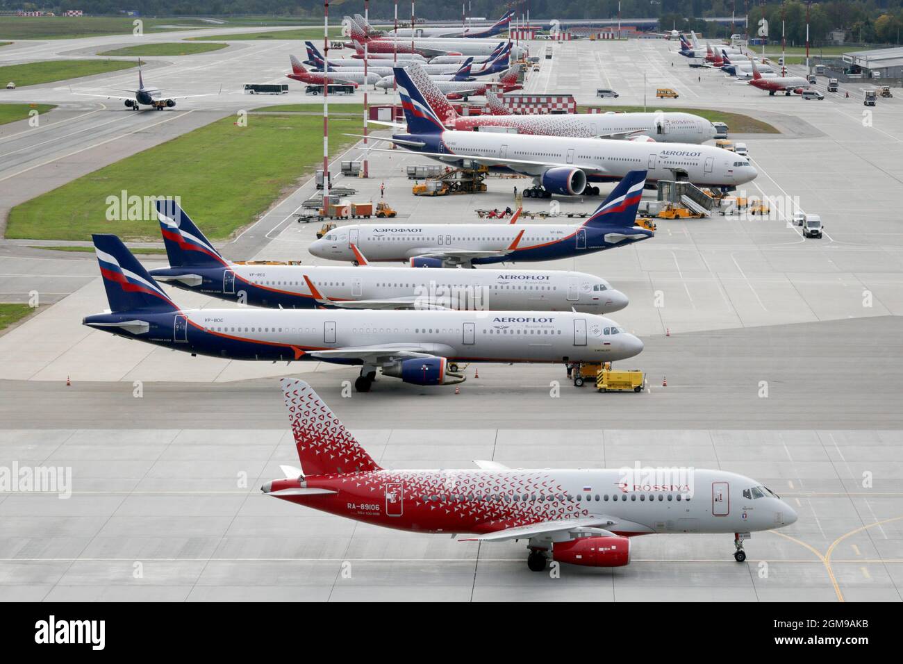 Aeroflot Russian Airlines and Rossiya Airlines jet aircrafts at Moscow ...