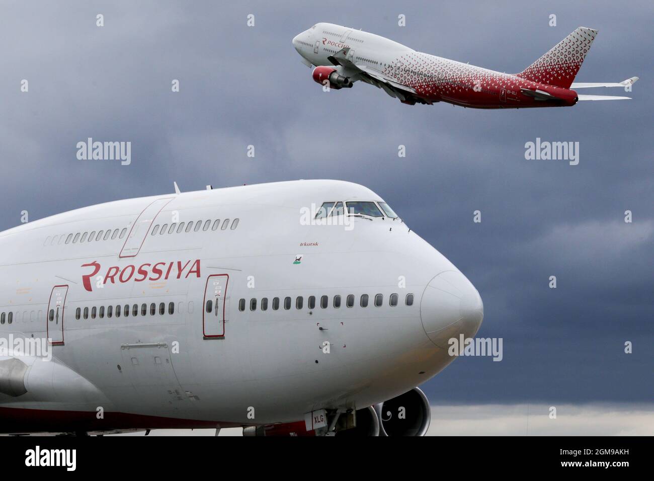 Rossiya Airlines Boeing 747-400 widebody jet airliners at Moscow ...