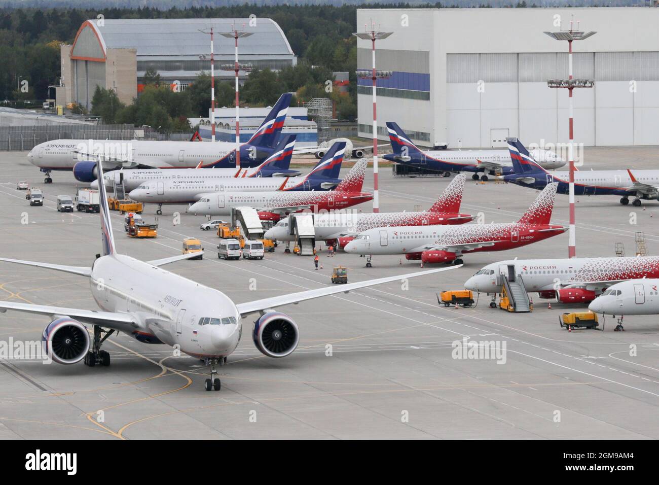 Aeroflot Russian Airlines and Rossiya Airlines jet aircrafts at Moscow ...