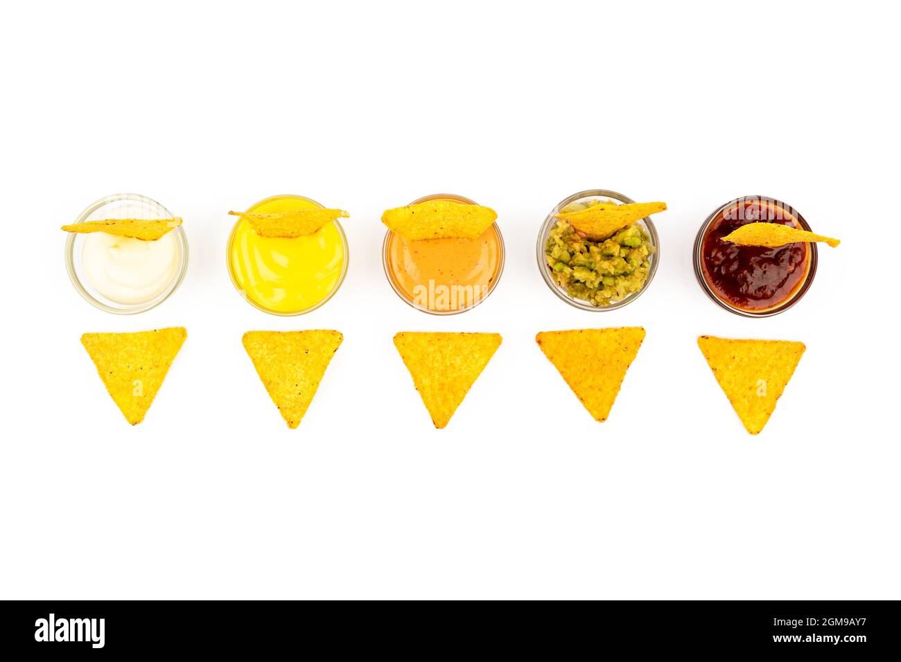 A variety of snacks for nachos corn chips. Tasting Mexican cuisine ...