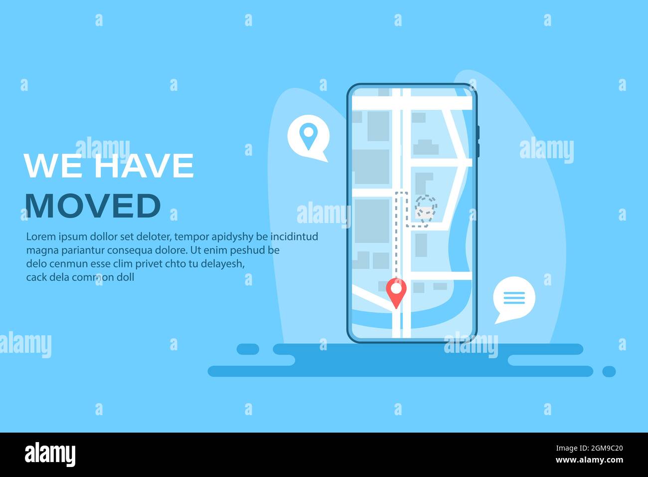 Point on Map. We Have Moved Banner Stock Vector Image & Art - Alamy