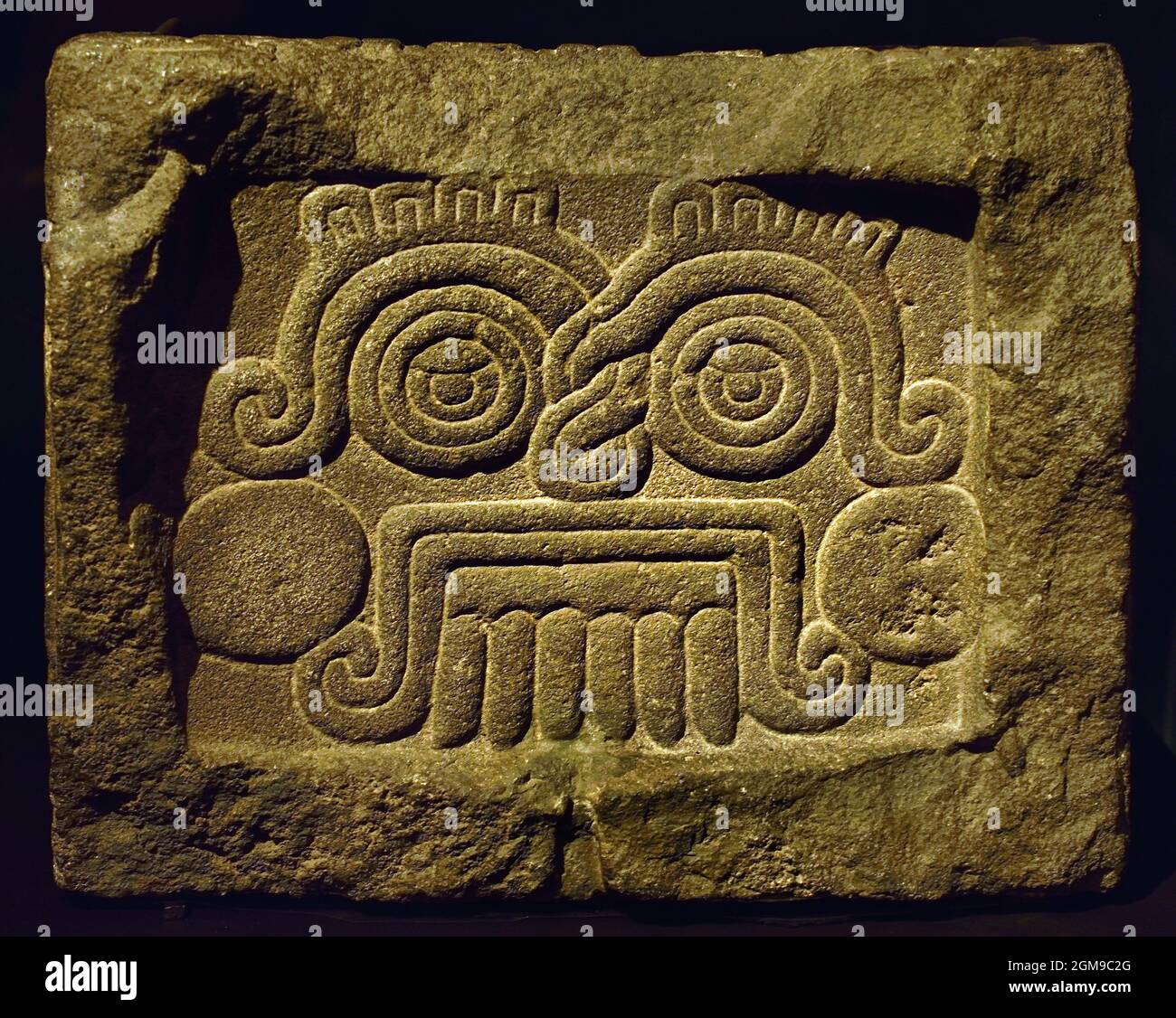 Bas relief with the face of Tlaloc rain god, ( God of lightning, rain ...