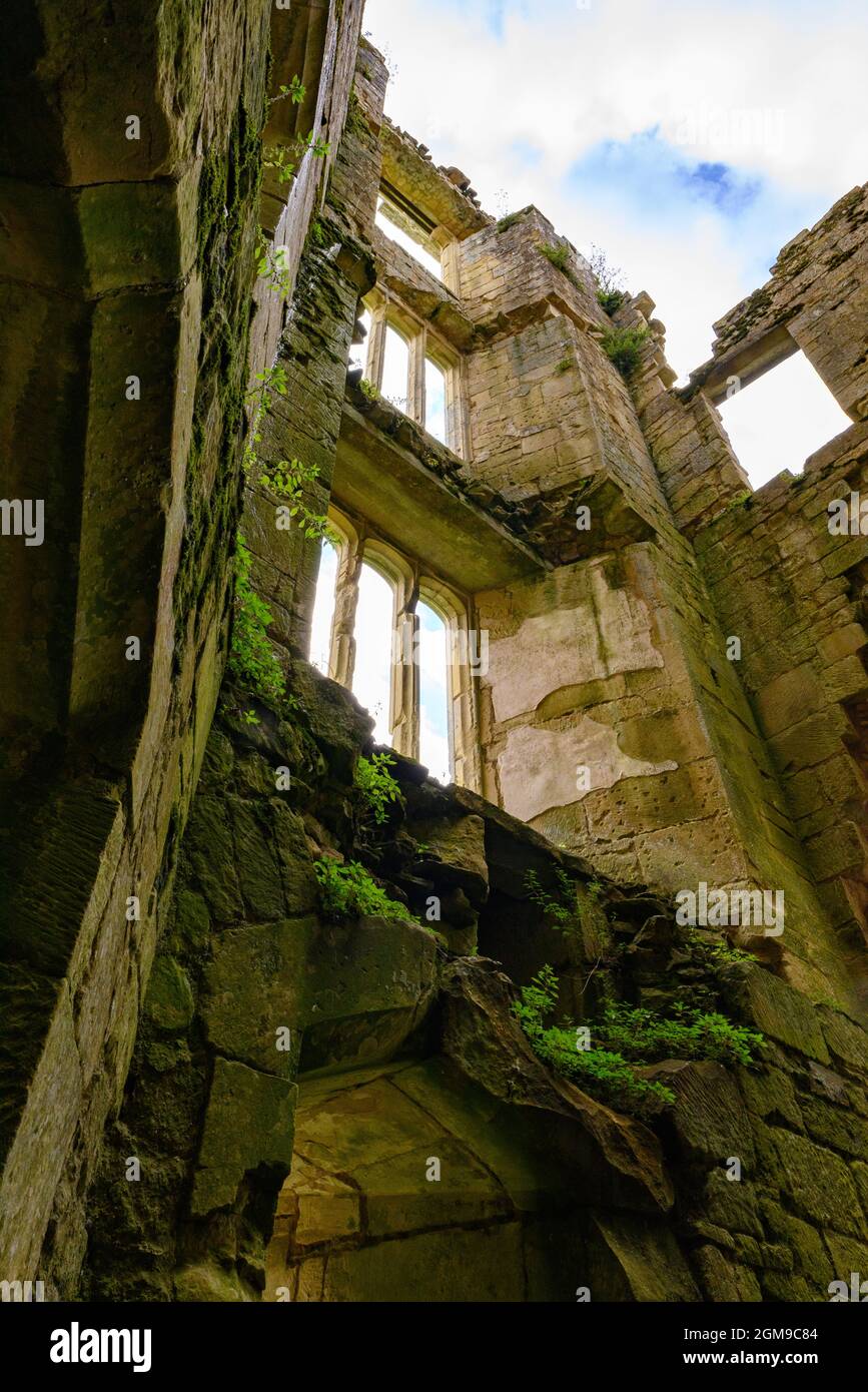 Old Wardour Castle, Tisbury, Wilshire, UK. Inside look up at roofless ...