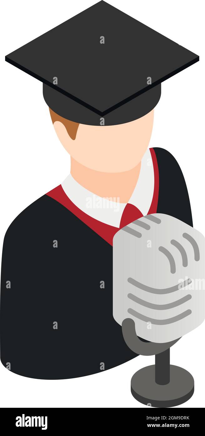 Graduate speech icon isometric vector. Graduate stand near microphone ...