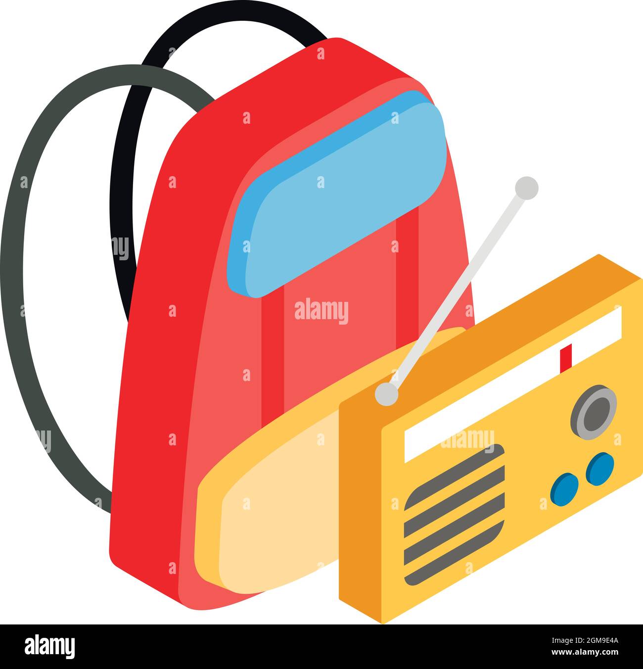 Camping equipment icon isometric vector. Old vintage radio and orange ...