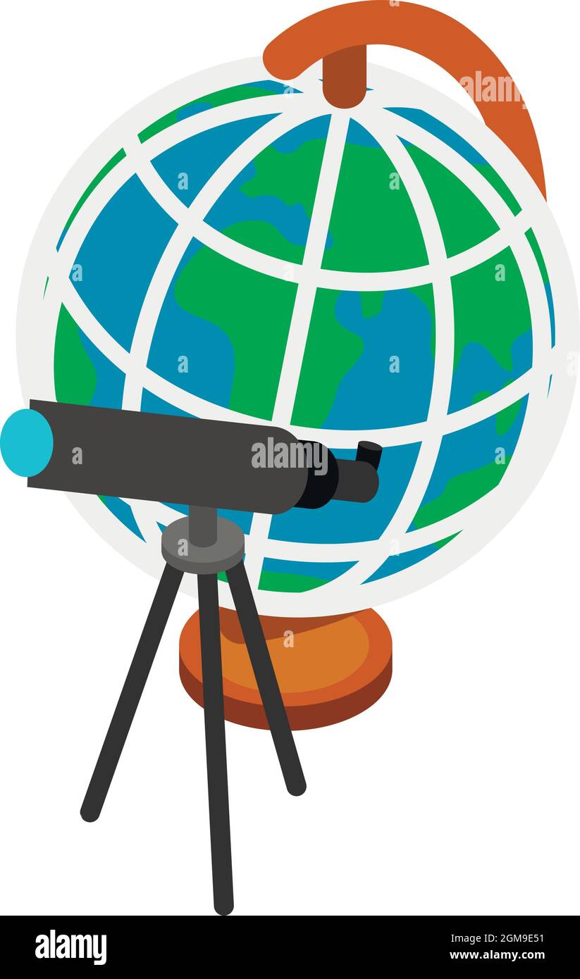 Scientific equipment icon isometric vector. Black telescope on tripod ...