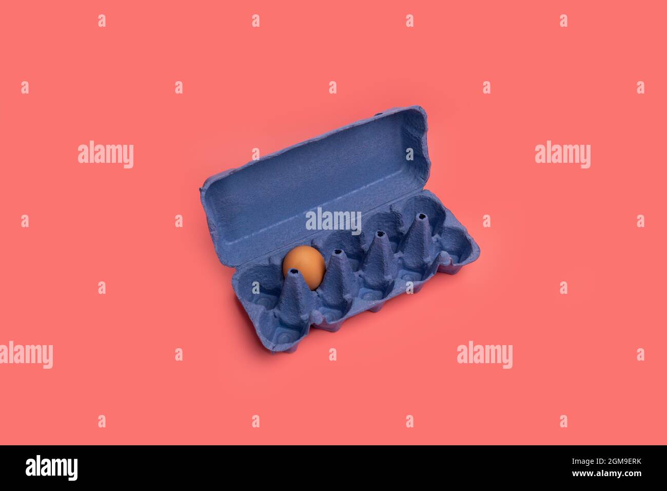 blue biodegradable egg box on pink background Stock Photo - Alamy