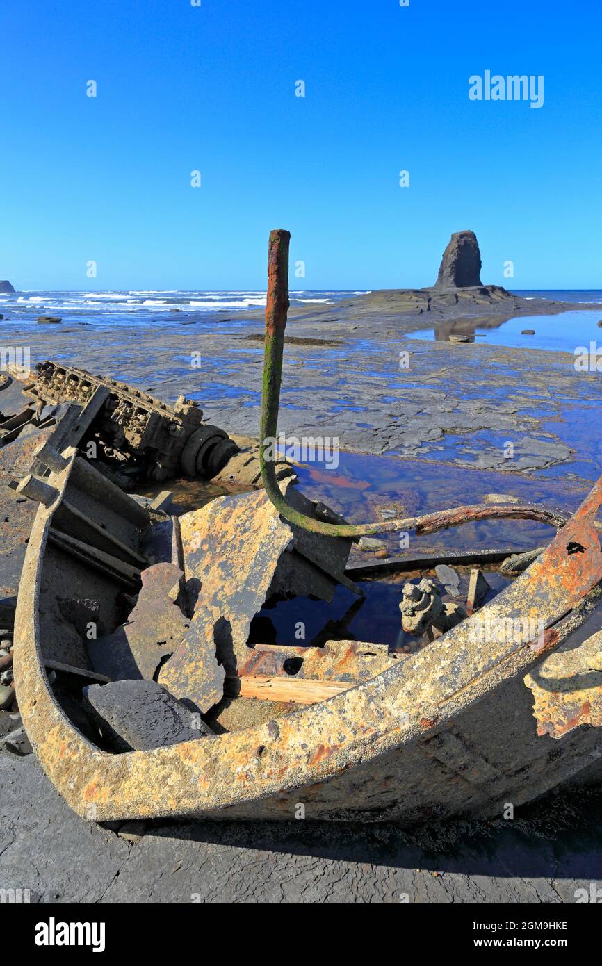 Wreck of the Admiral Von Tromp and Black Nab sea stack in Saltwick Bay ...