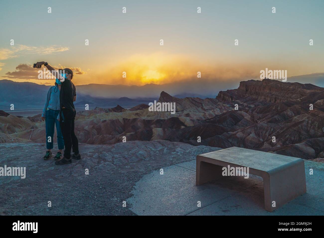 Death Valley, California, USA- April 14, 2021 Zabriskie point sunset ...