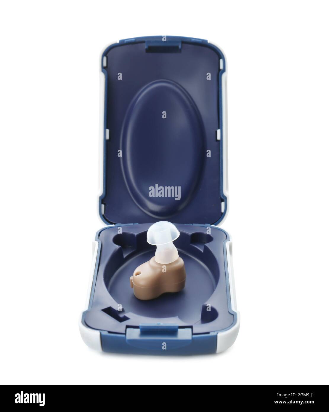 Hearing aid in box on white background Stock Photo - Alamy