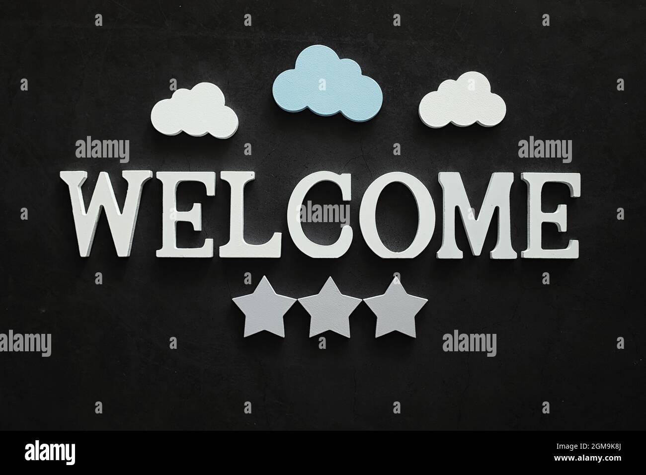 Background concept. The inscription Welcome on a dark background Stock ...