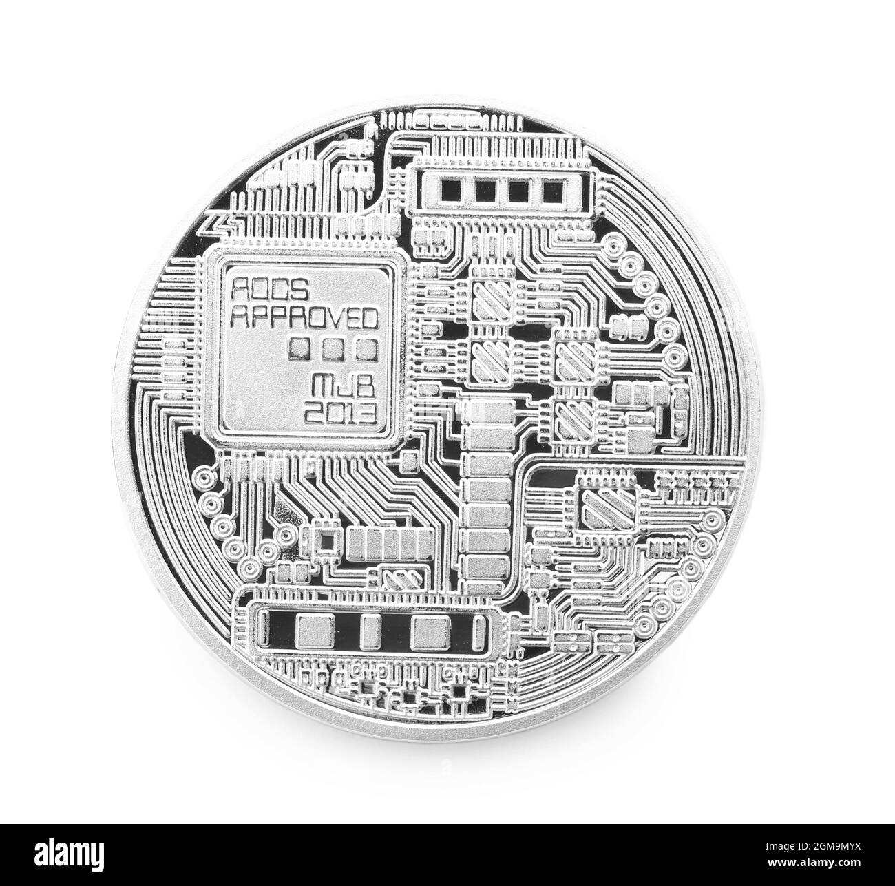 Silver bitcoin on white background Stock Photo - Alamy