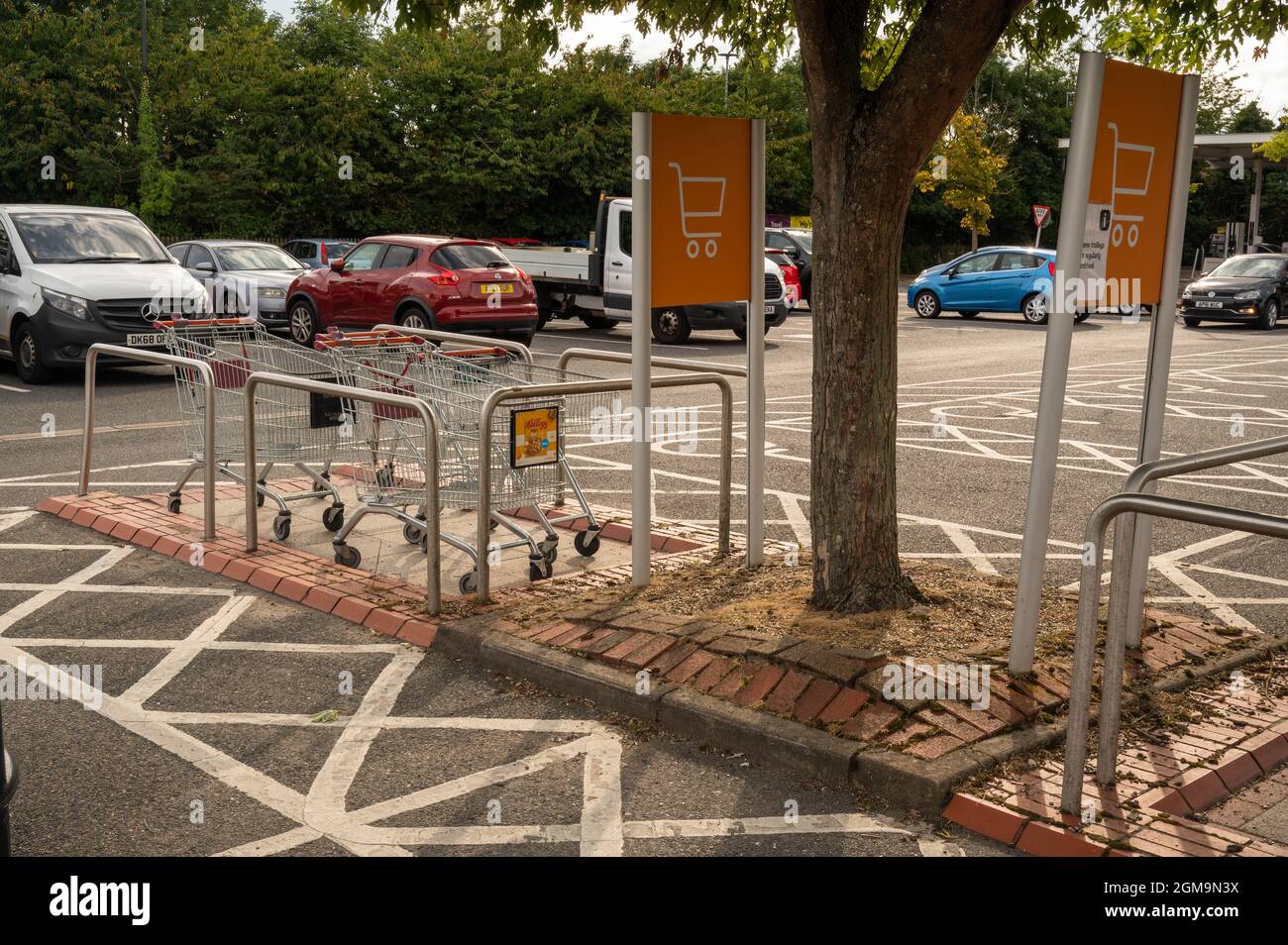 Sainsburys shopping trolley park at pound Lane norwich Norfolk Stock ...