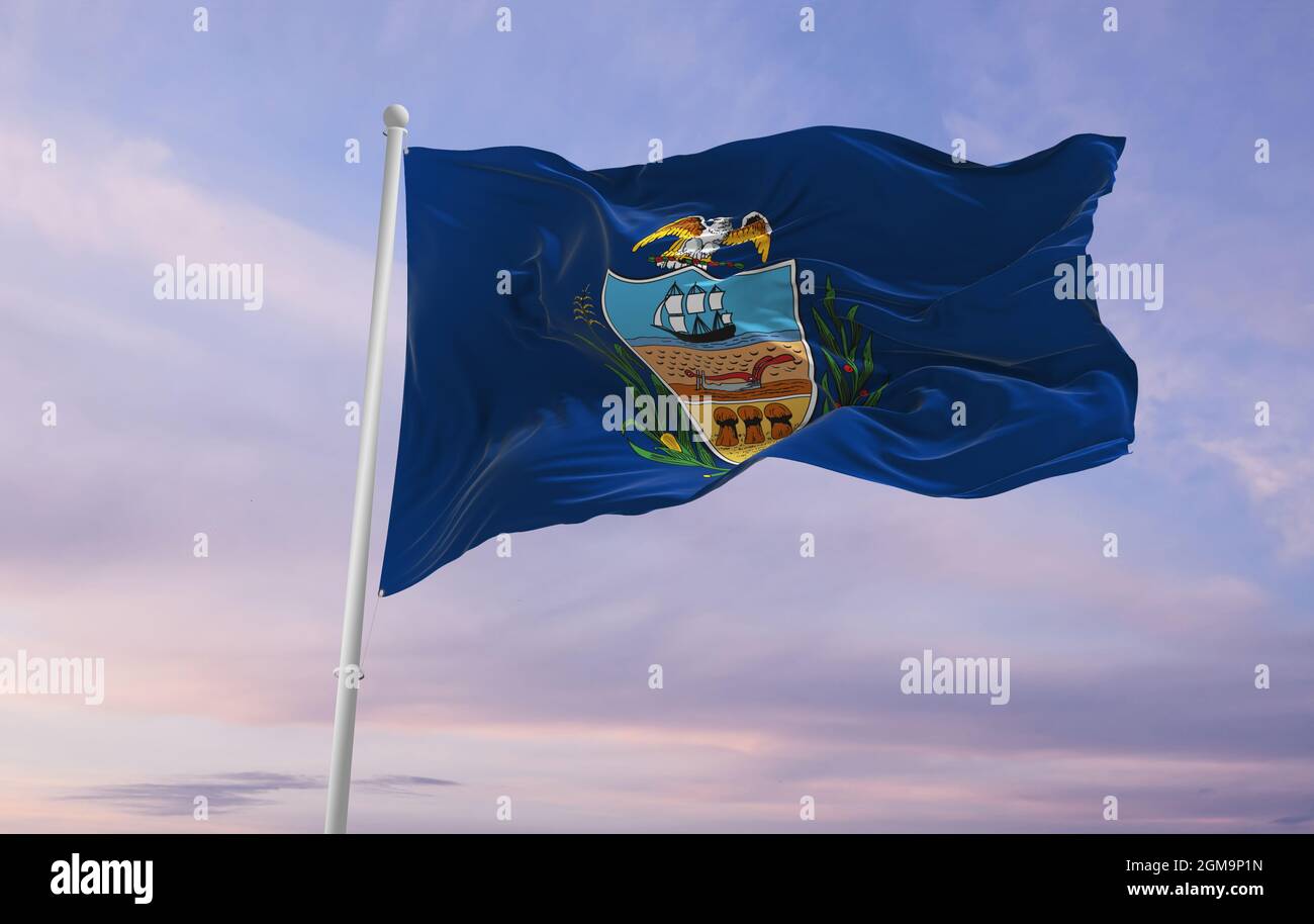 flag of county Allegheny, Pennsylvania , USA at cloudy sky background ...