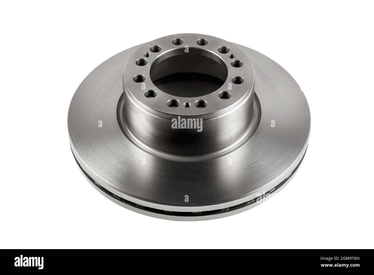 A new brake disc with a perfectly smooth surface isolated on a white ...