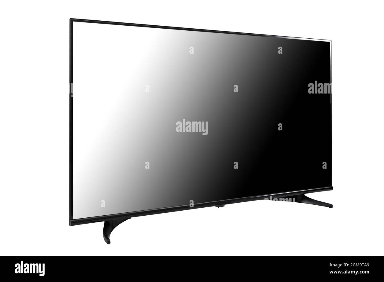 Black television set isolated on the white background side view. Modern ...