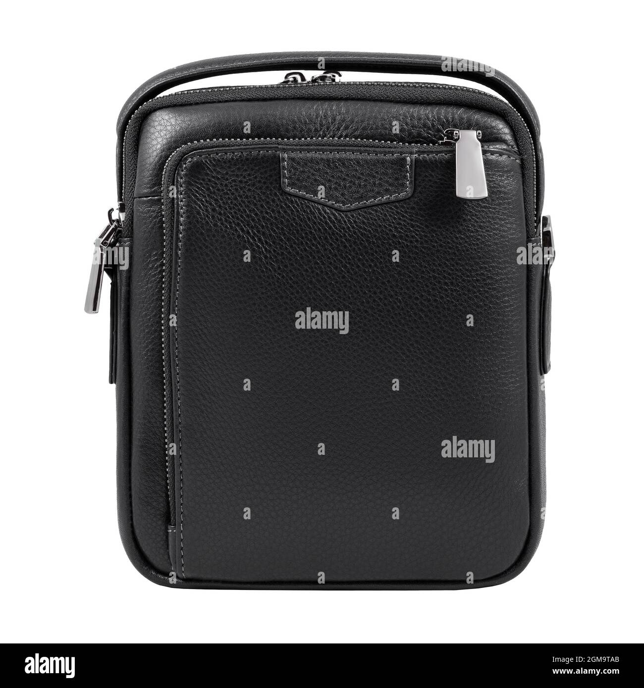 Men's black leather bag for documents and other small items isolated on ...