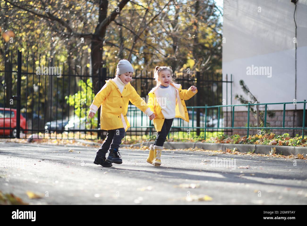 Children walk in the autumn park in the fall Stock Photo - Alamy