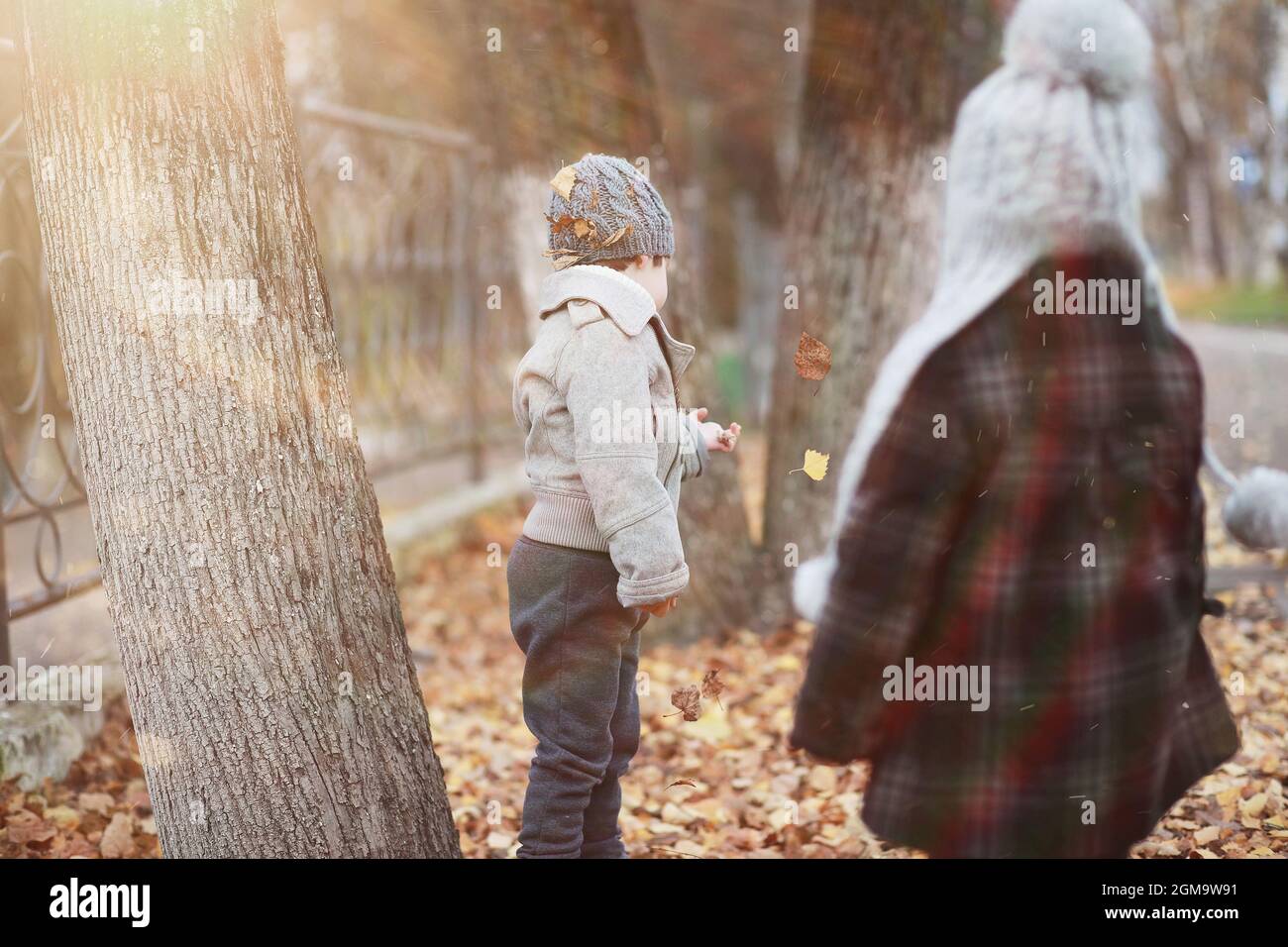 Children walk in the autumn park in the fall Stock Photo - Alamy