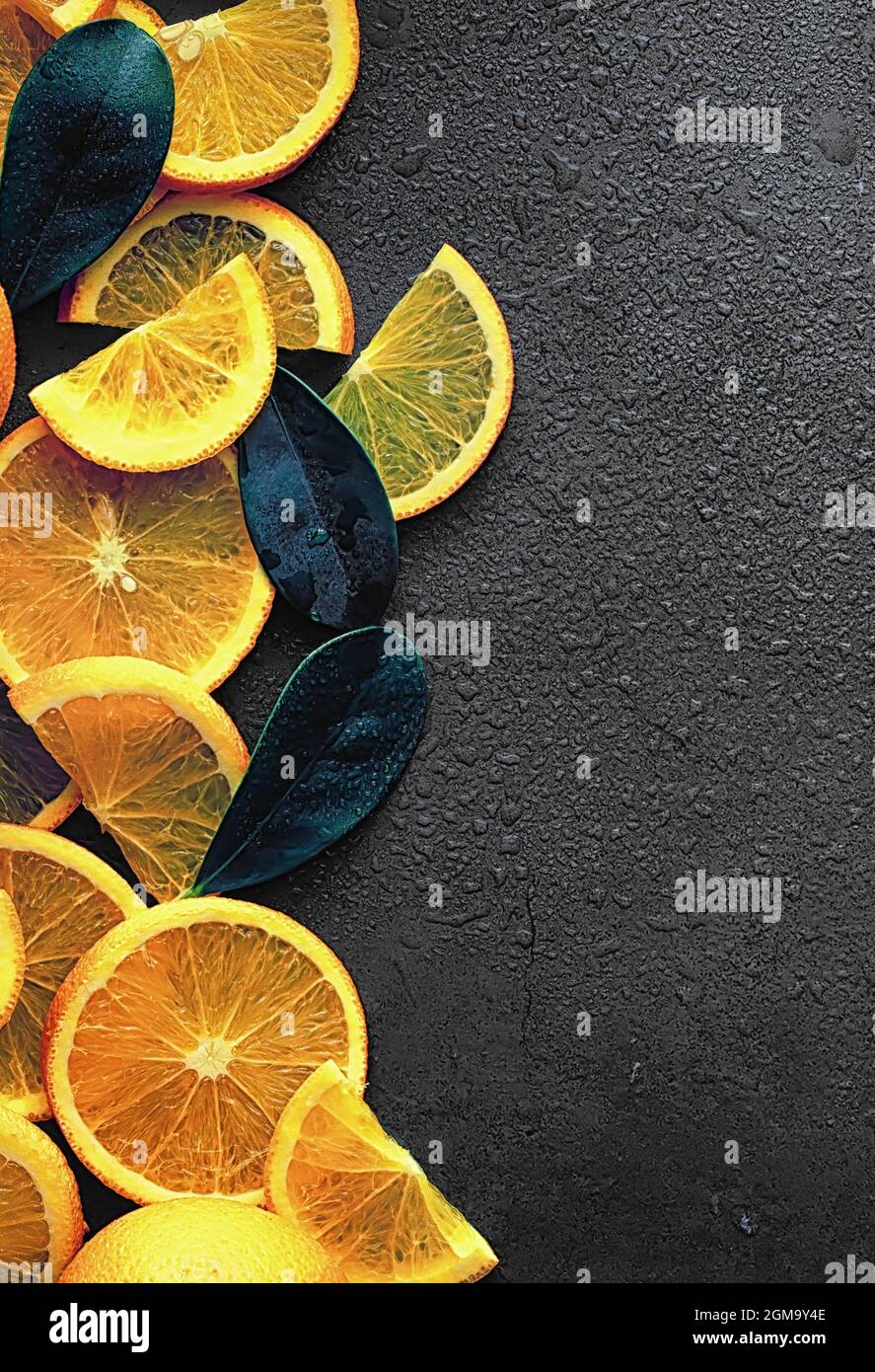 Orange citrus fruit on stone table. Orange background Stock Photo - Alamy