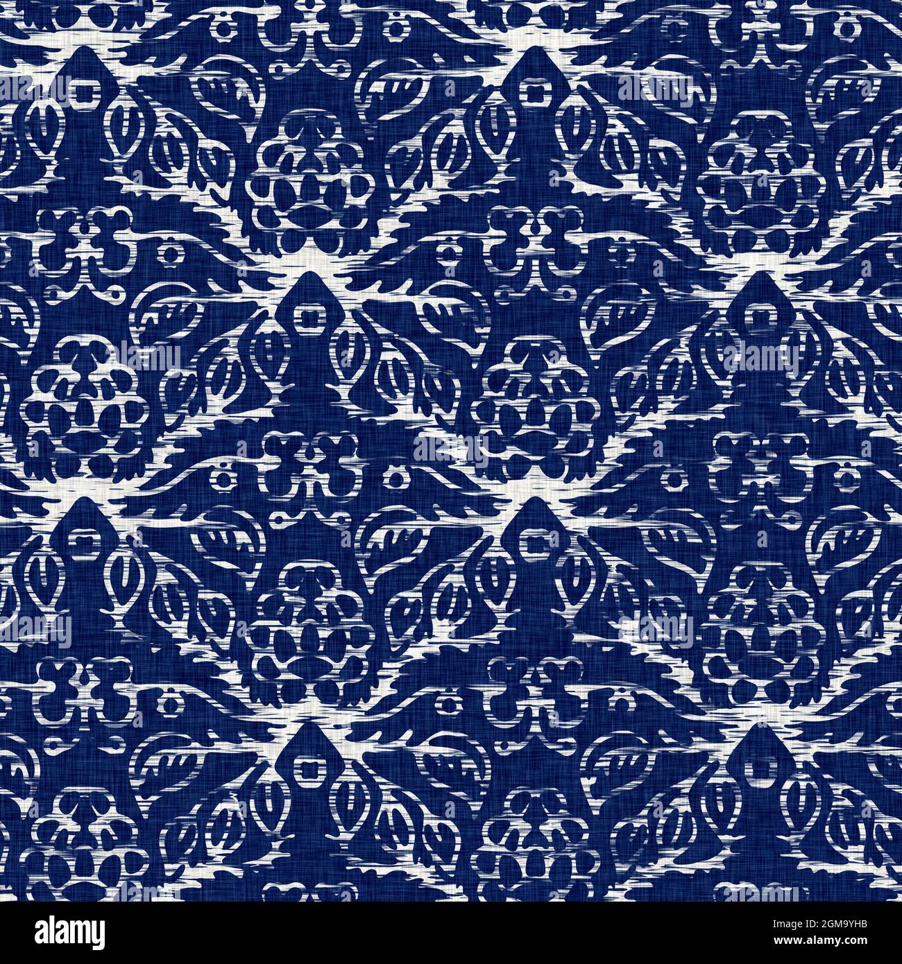 Indigo dyed fabric flower pattern texture. Seamless textile fashion ...