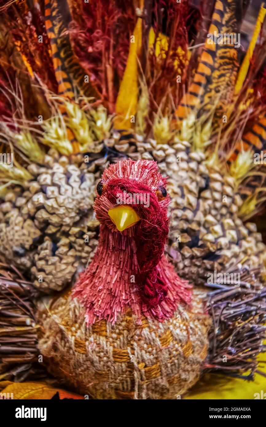 Decorative Thanksgiving turkey with knit and pinecone body and straw ...