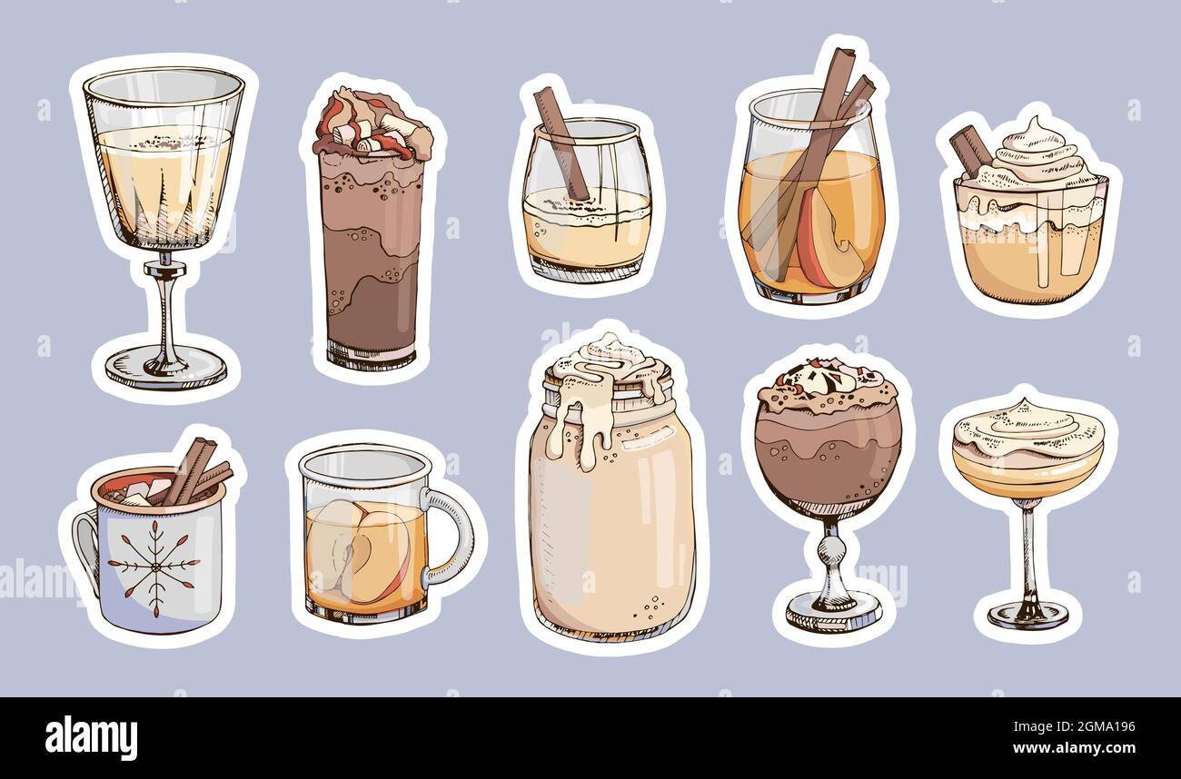 Stickers. Sticker pack. Popular hot winter drinks isolated vector ...