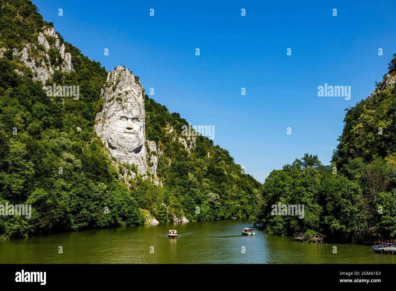 The statue of Decebal Rex at the Danube River in Romania Stock Photo ...