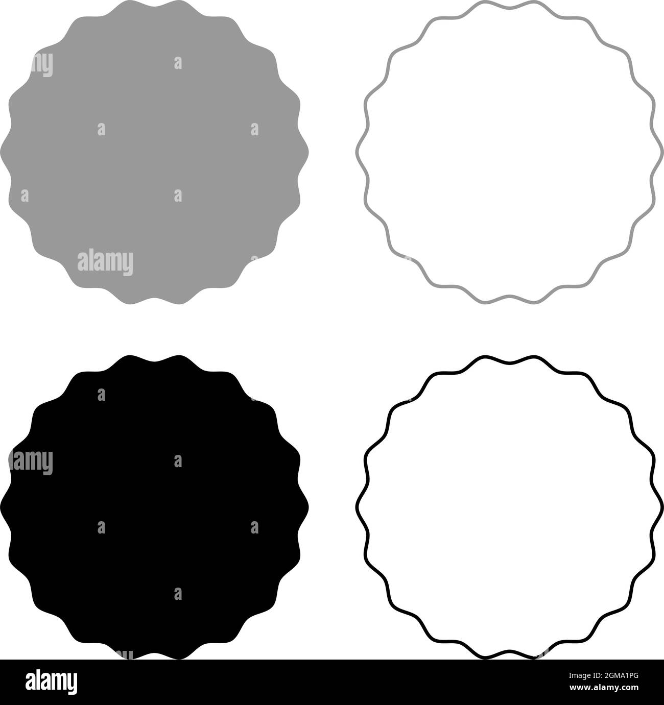 Round element with wavy edges Circle label sticker set icon grey black ...