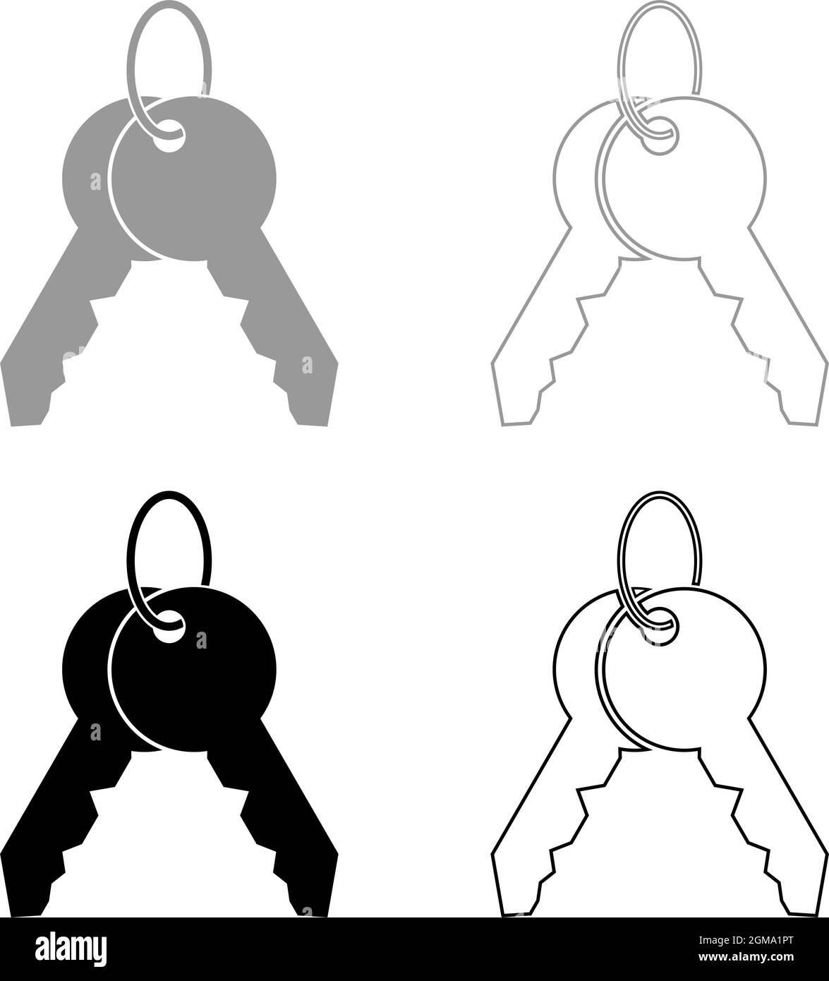Bunch of keys on ring set icon grey black color vector illustration ...