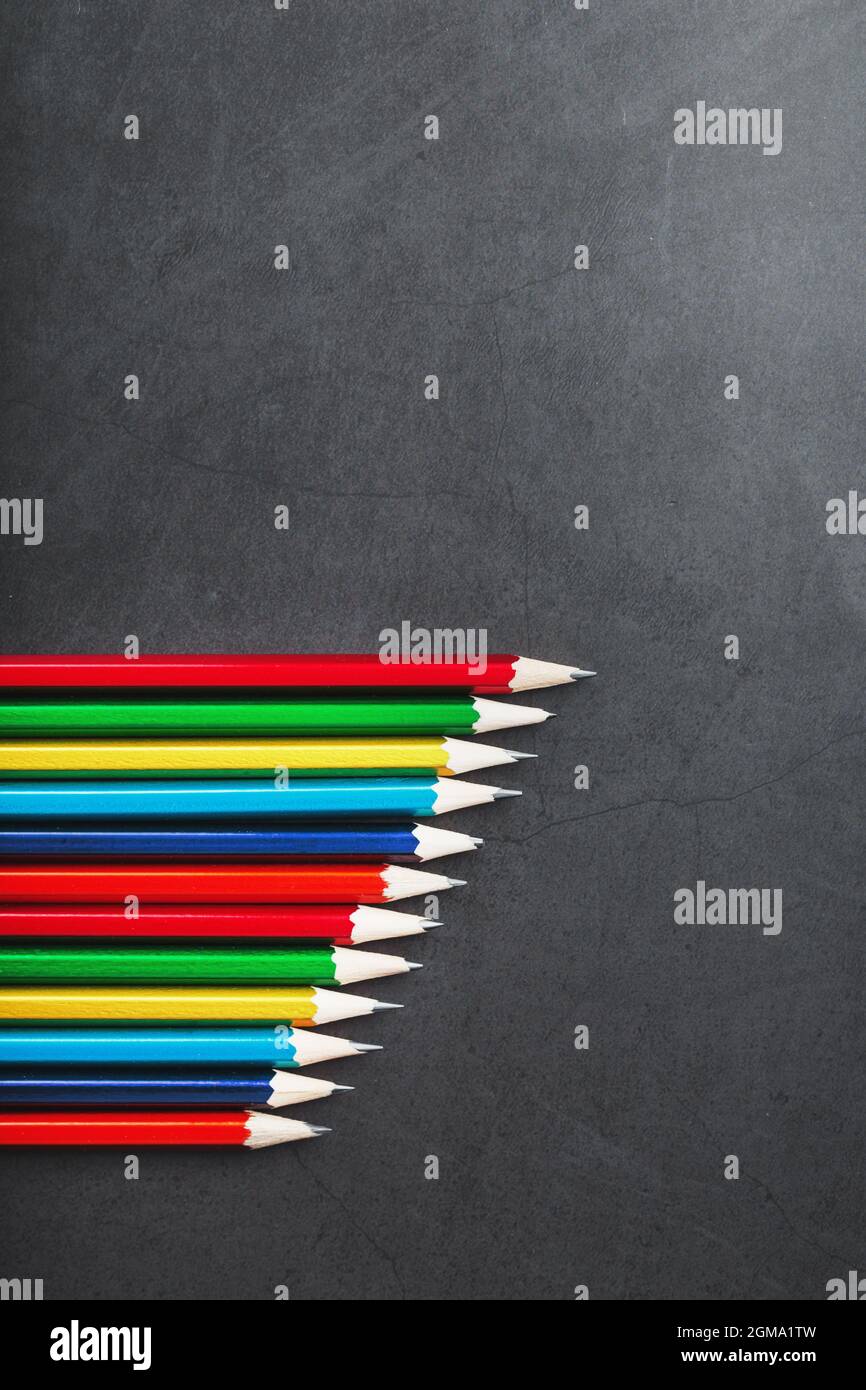 Multi-colored pencils for drawing and drawing in a row on a textured ...