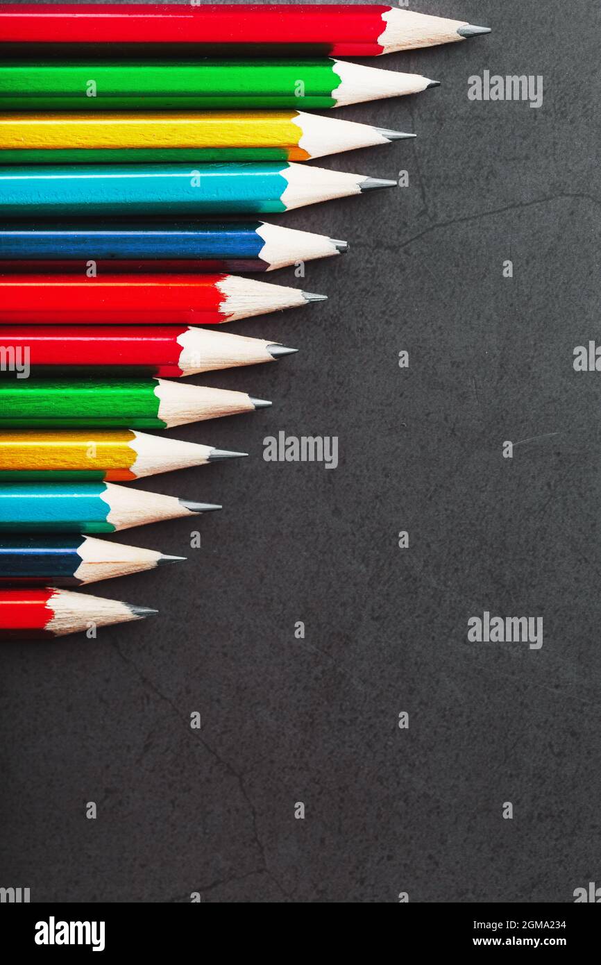 Multi-colored pencils for drawing and drawing in a row on a textured ...