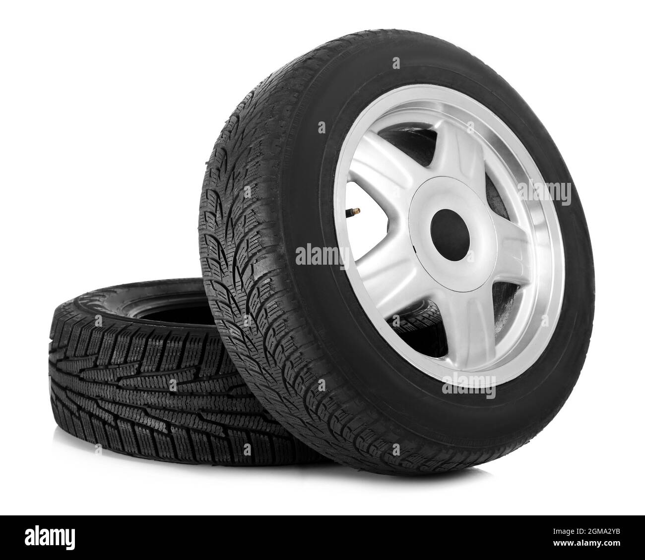 Car tires on white background Stock Photo - Alamy