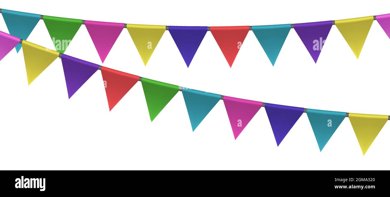Flags birthday party decor. Triangle colorful holiday garland. Vector ...