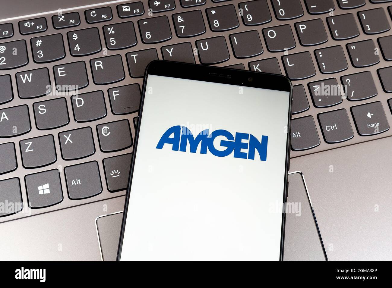 Toronto, Canada - February 1, 2021: Amgen logo on smartphone screen on ...