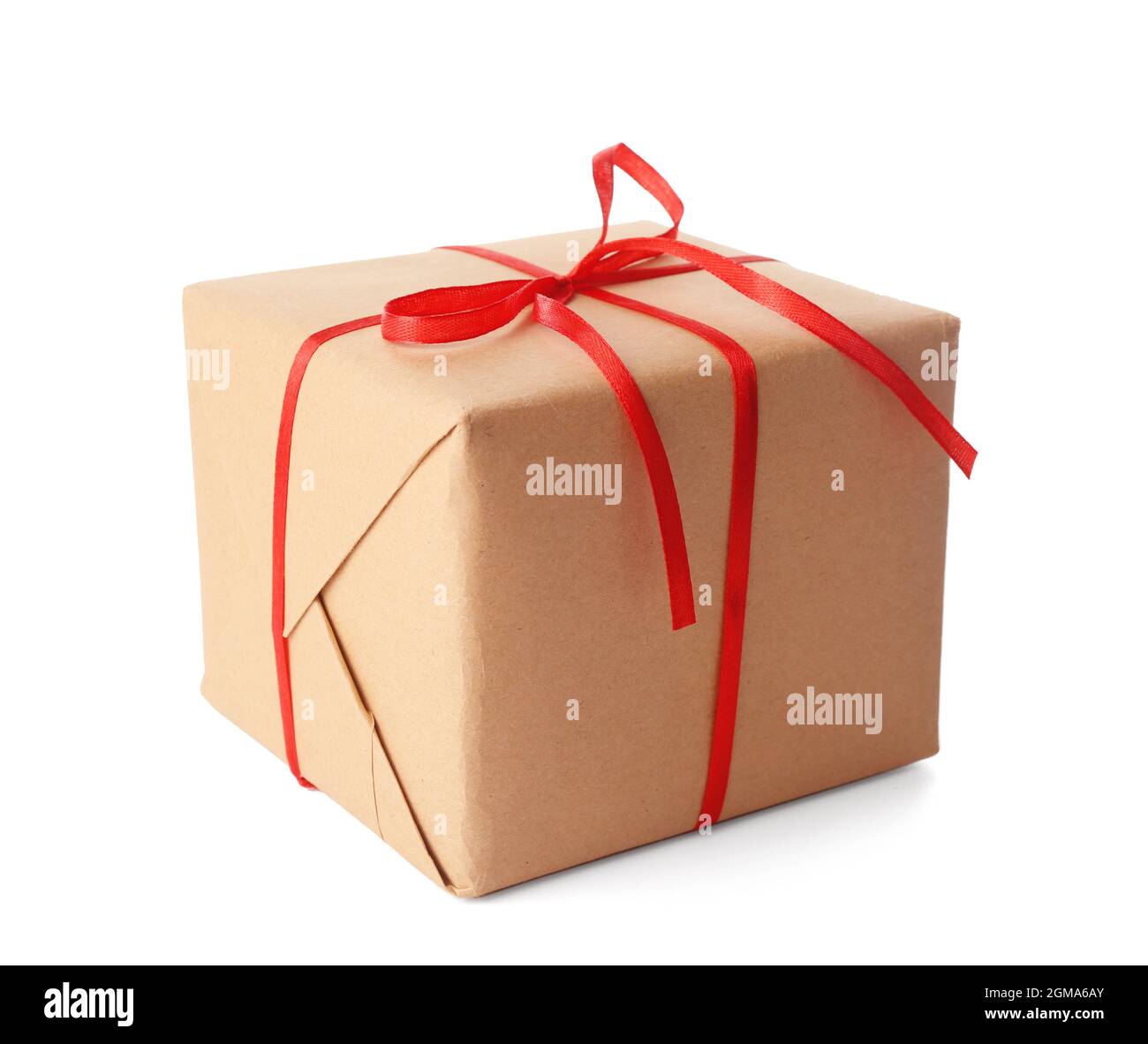Parcel gift box with red ribbon on white background Stock Photo - Alamy