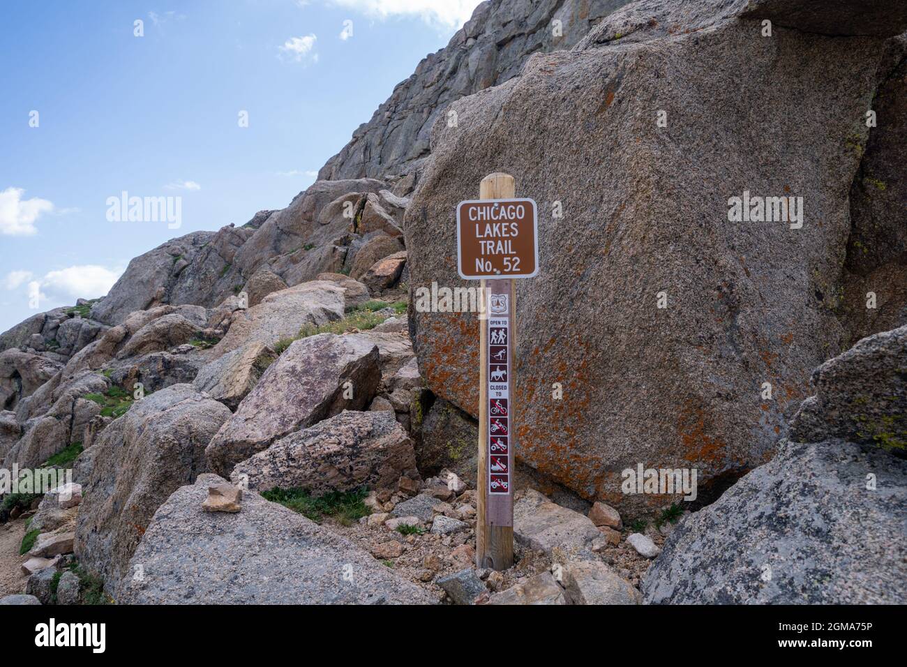 Colorado, USA - July 29, 2021: Sign for the Chicago Lakes Trail, from ...