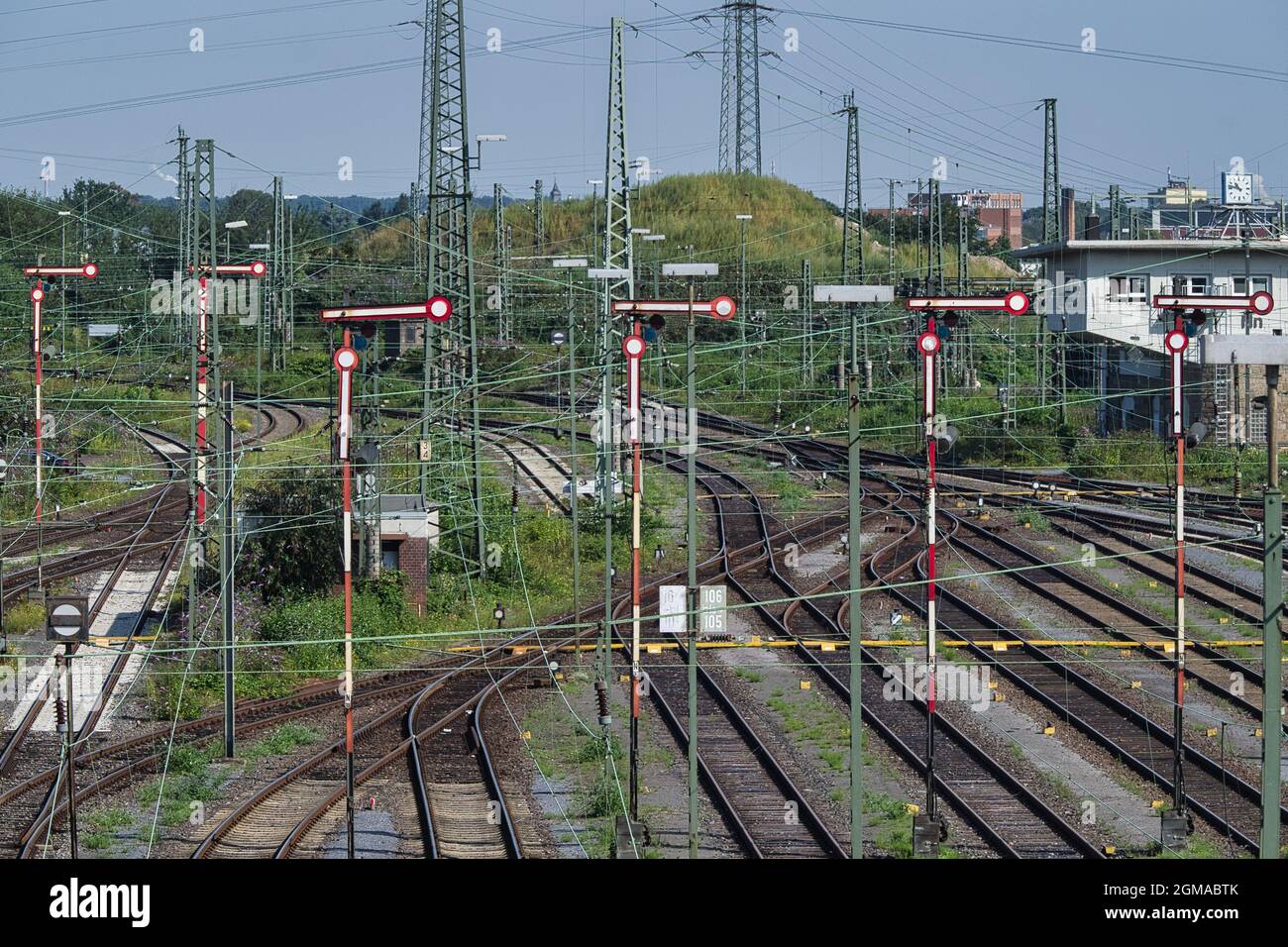 Aerial view of railway tracks under a bright sky Stock Photo - Alamy
