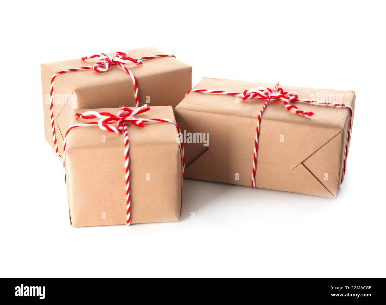 Parcel gift boxes on white background Stock Photo - Alamy