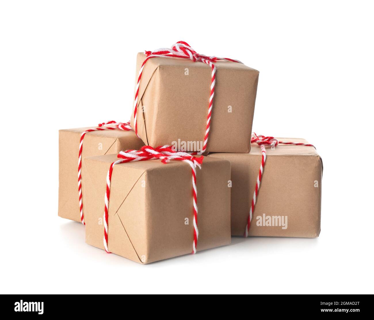 Parcel gift boxes on white background Stock Photo - Alamy