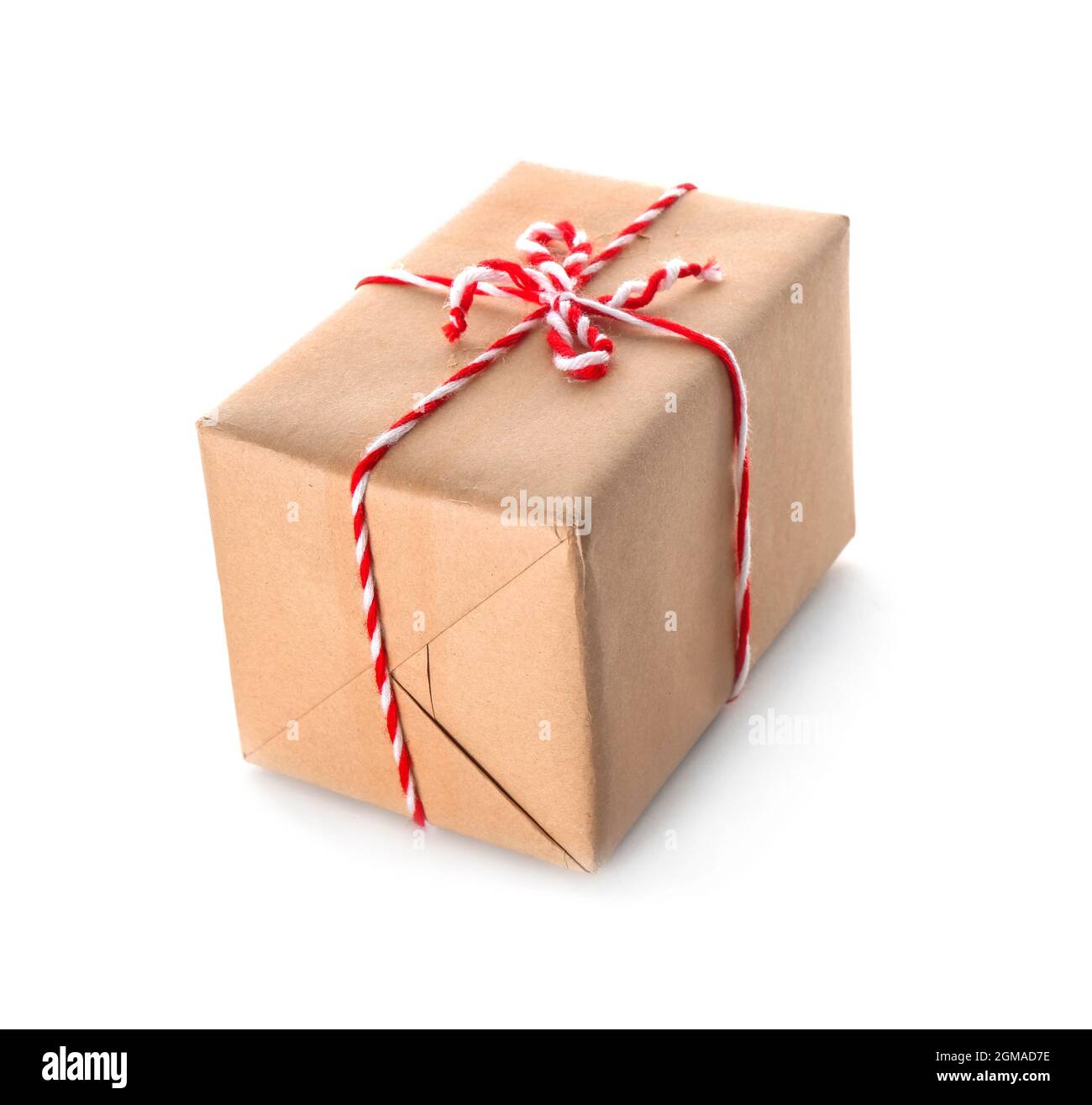Parcel gift box on white background Stock Photo - Alamy