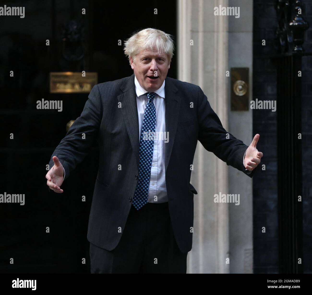 London, UK. 17th Sep, 2021. UK Prime Minister BORIS JOHNSON welcomes ...