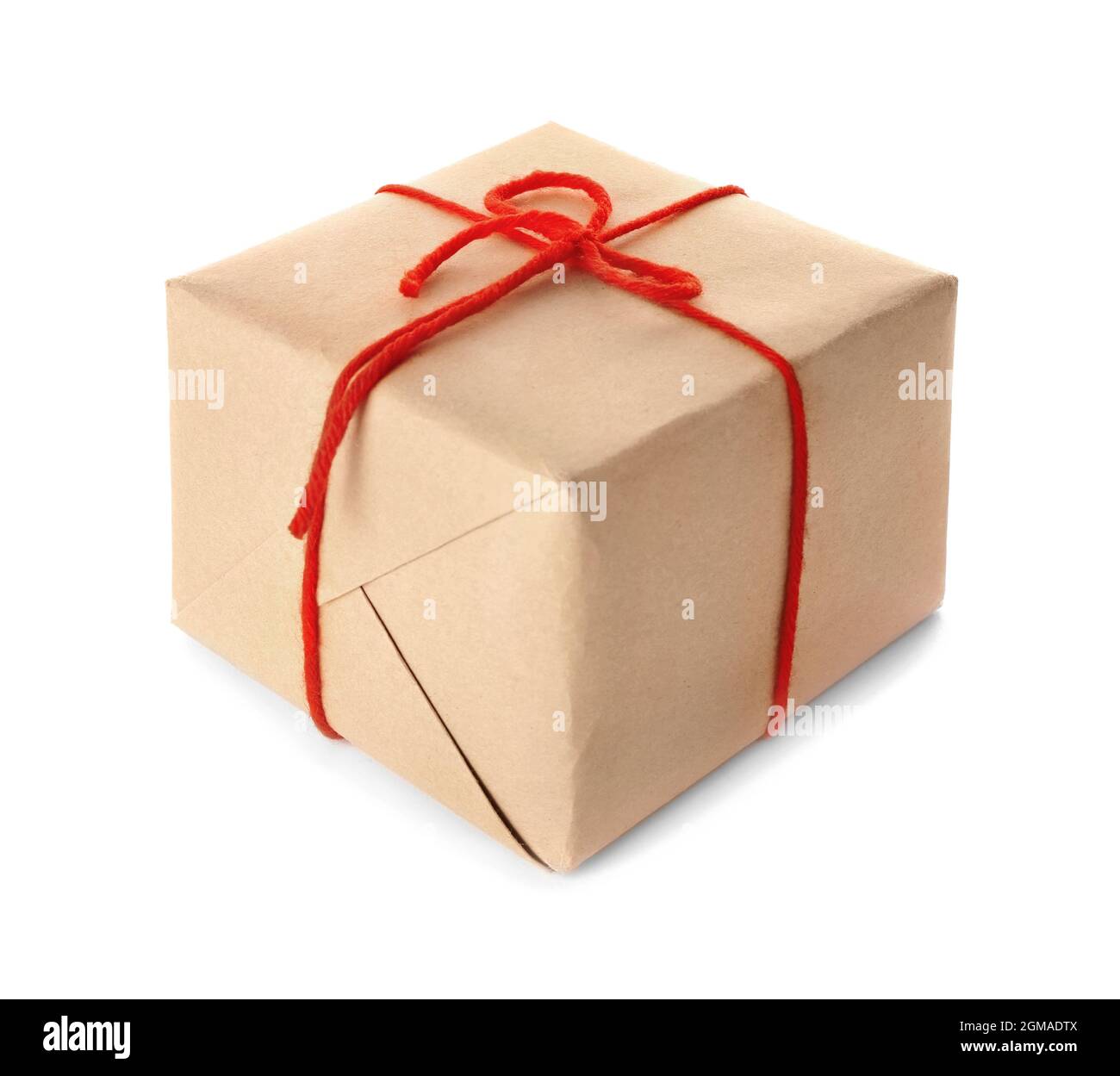 Parcel gift box on white background Stock Photo - Alamy