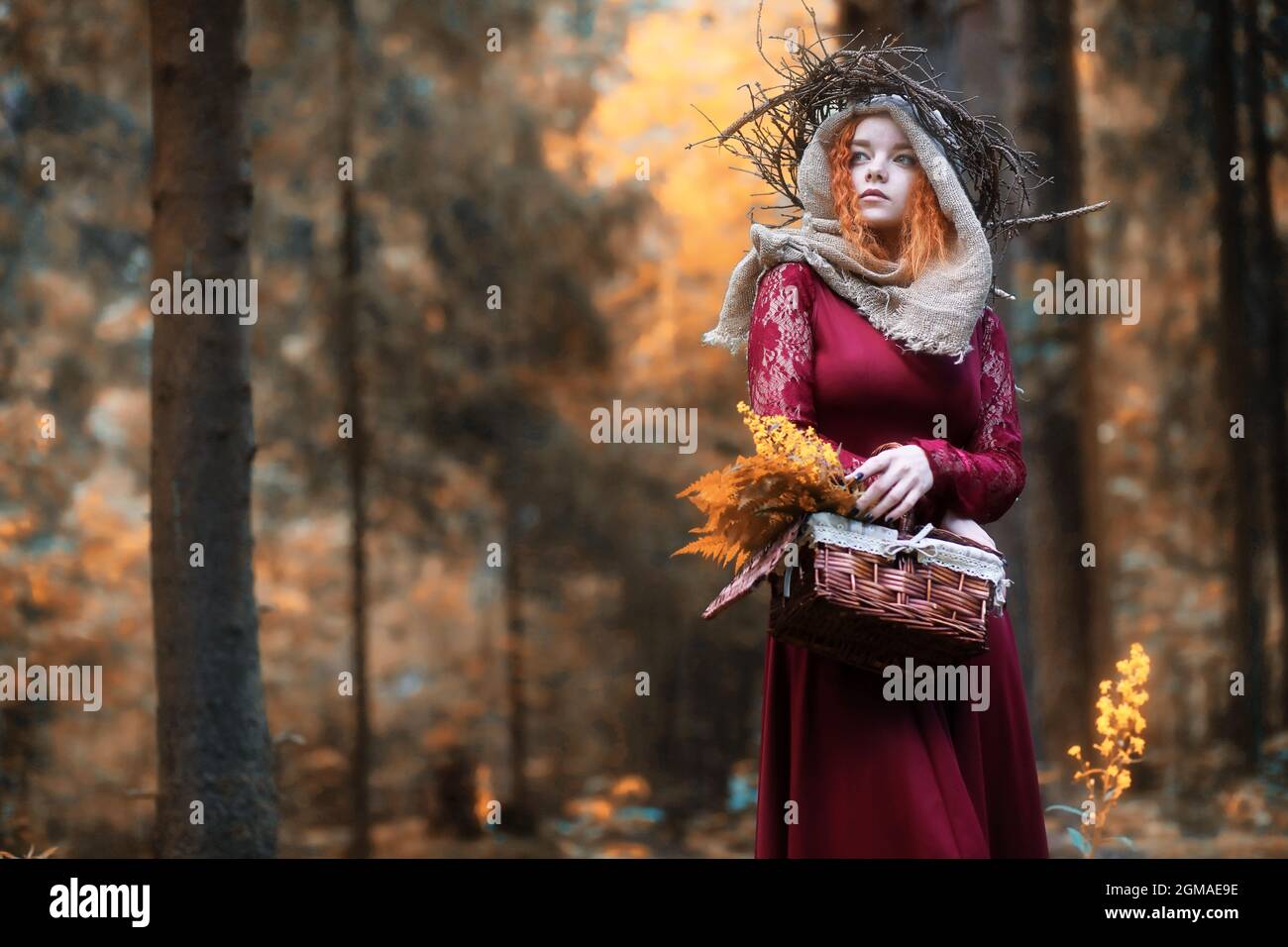 Fortune-teller conducts a ritual in the depths of the forest Stock ...
