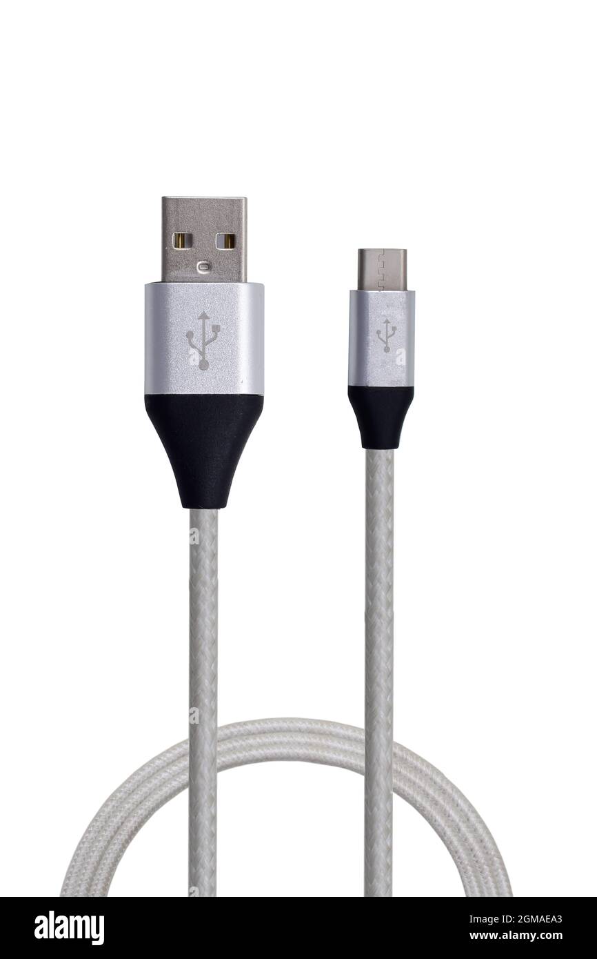 silver USB Cable Plug isolated on White Background Stock Photo - Alamy