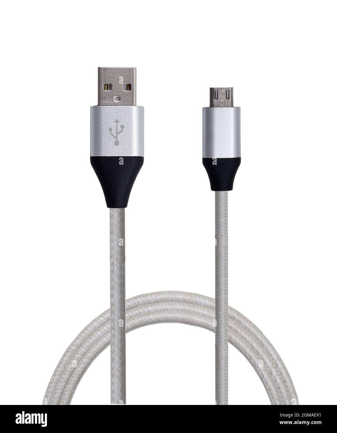 silver usb cable isolated on white background Stock Photo - Alamy